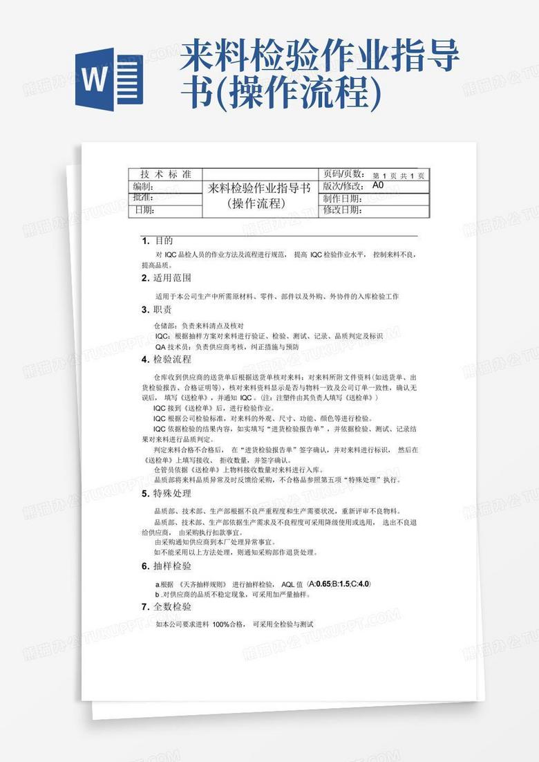 来料检验作业指导书 操作流程 Word模板下载 编号lkamjbgj 熊猫办公