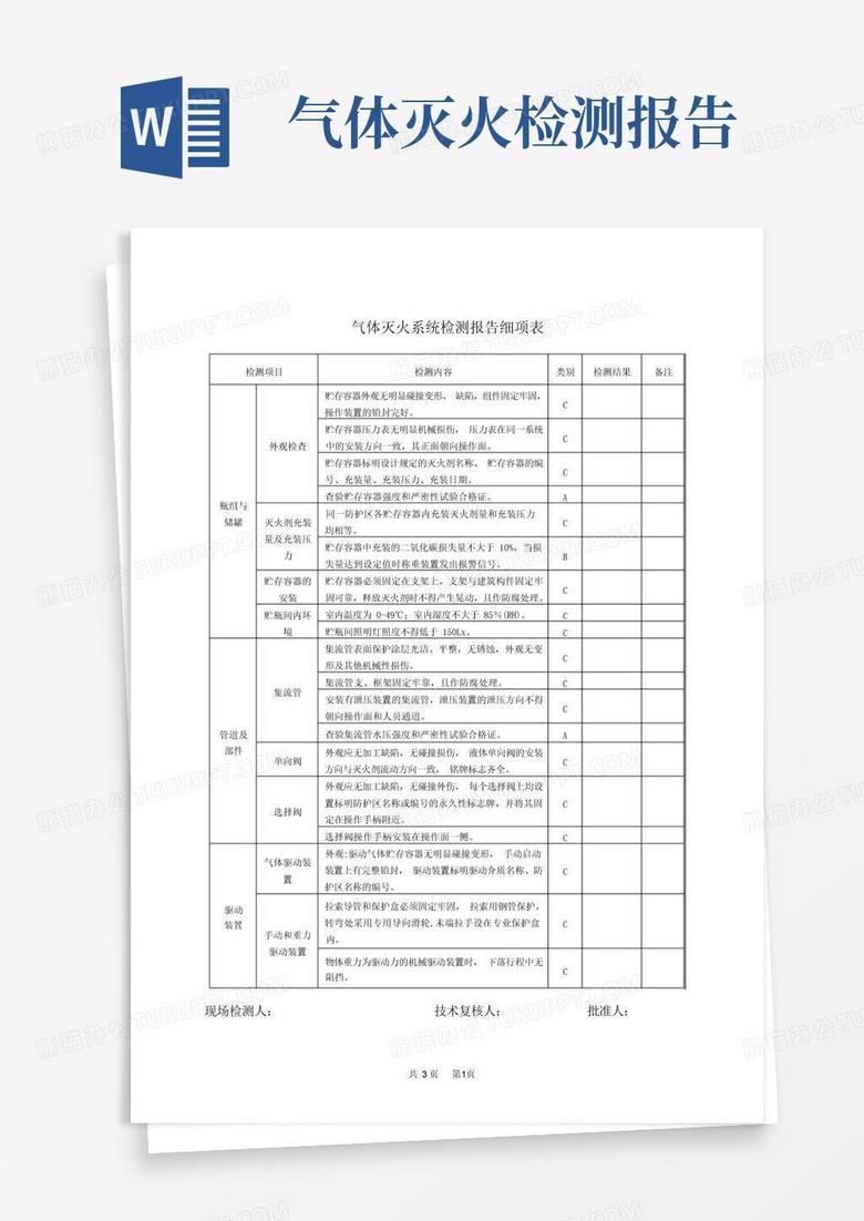 气体灭火检测报告Word模板下载 编号qvgkyrxn 熊猫办公