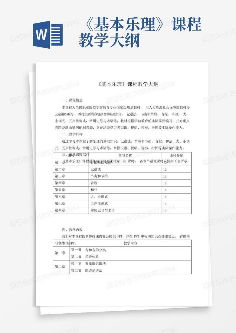 基本乐理课程教学大纲Word模板下载 编号lwjeenzv 熊猫办公
