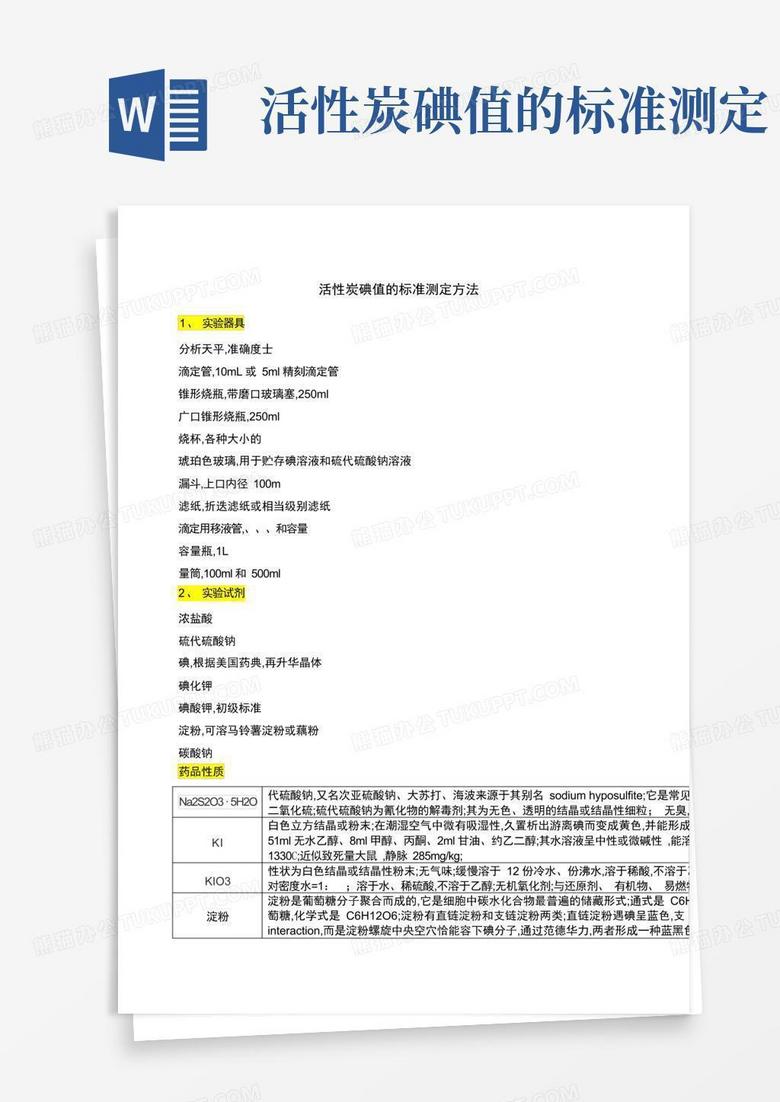 活性炭碘值的标准测定Word模板下载 编号lwjnmybp 熊猫办公