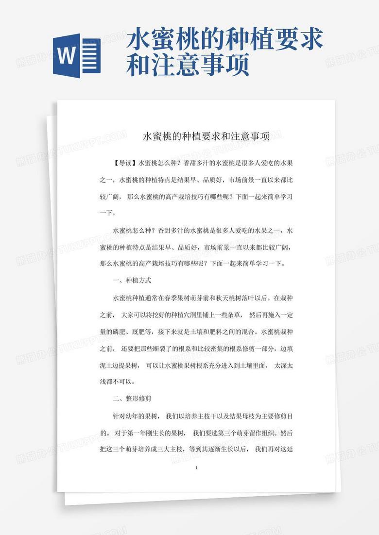 水蜜桃的种植要求和注意事项Word模板下载 编号lxmwrpjm 熊猫办公