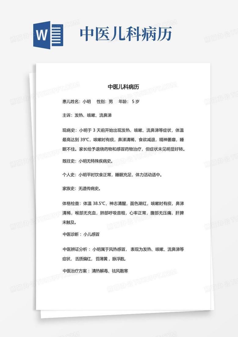 中医儿科病历Word模板下载 编号lgdozkpg 熊猫办公