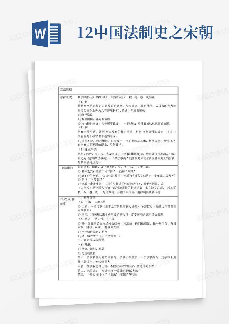12中国法制史之宋朝Word模板下载 编号qxmgwkad 熊猫办公