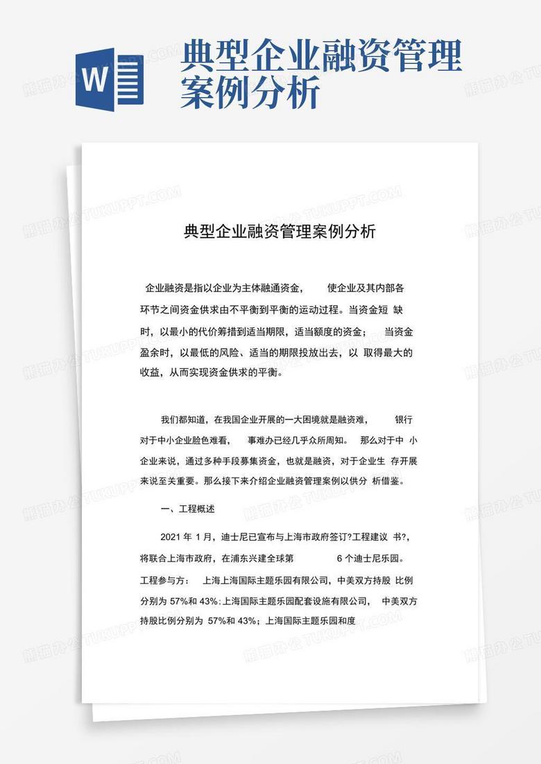 典型企业融资管理案例分析Word模板下载 编号qnmddown 熊猫办公