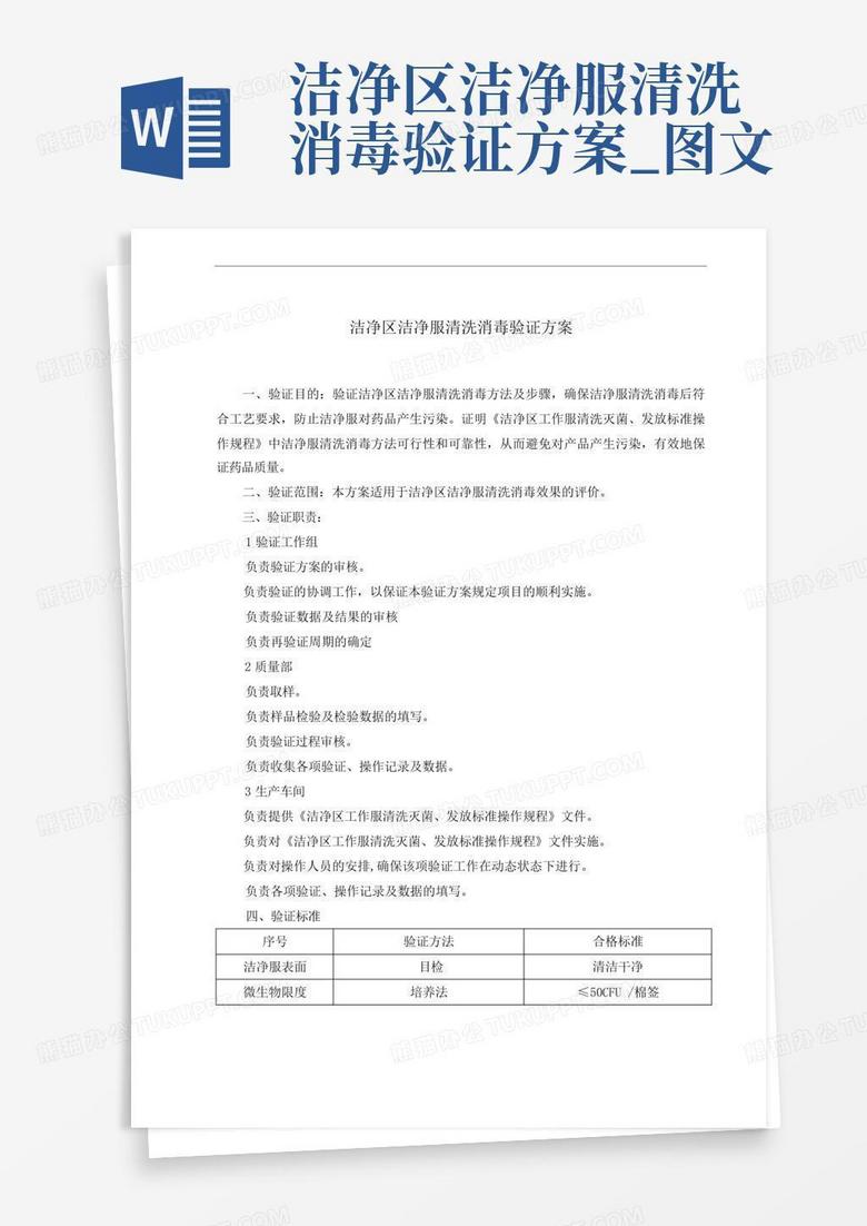 洁净区洁净服清洗消毒验证方案 图文Word模板下载 编号lwjgjrye 熊猫办公