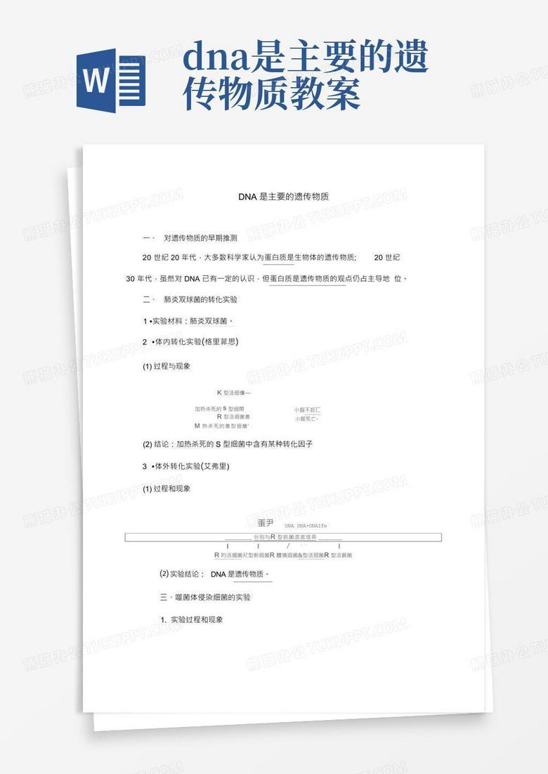 人教版生物高中必修二dna是主要的遗传物质教案Word模板下载 编号qwxobbyl 熊猫办公