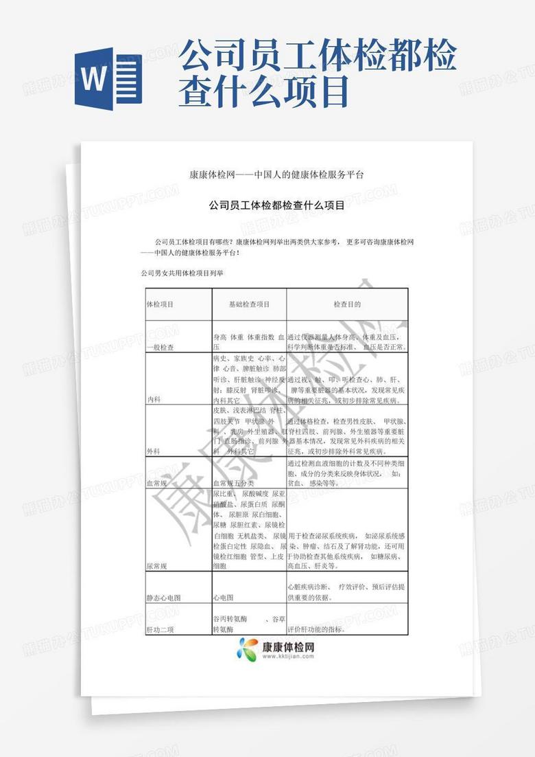公司员工体检都检查什么项目Word模板下载 编号lnmepgoa 熊猫办公