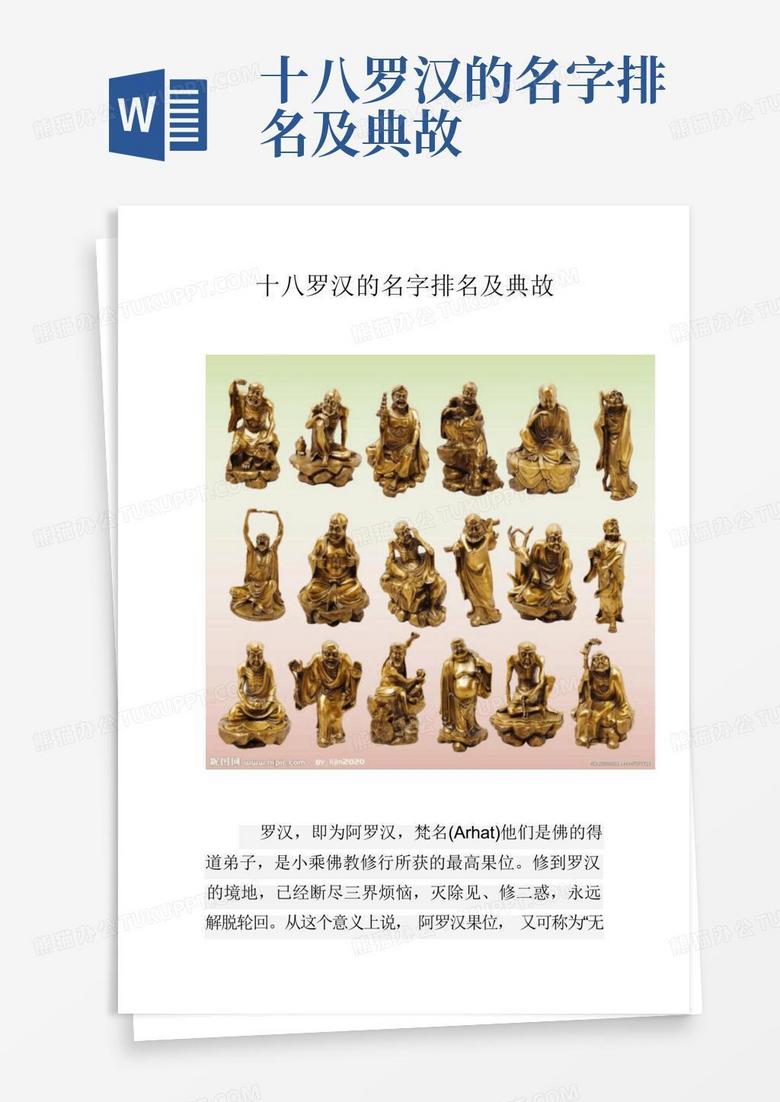 十八罗汉的名字排名及典故Word模板下载 编号lrbyamma 熊猫办公