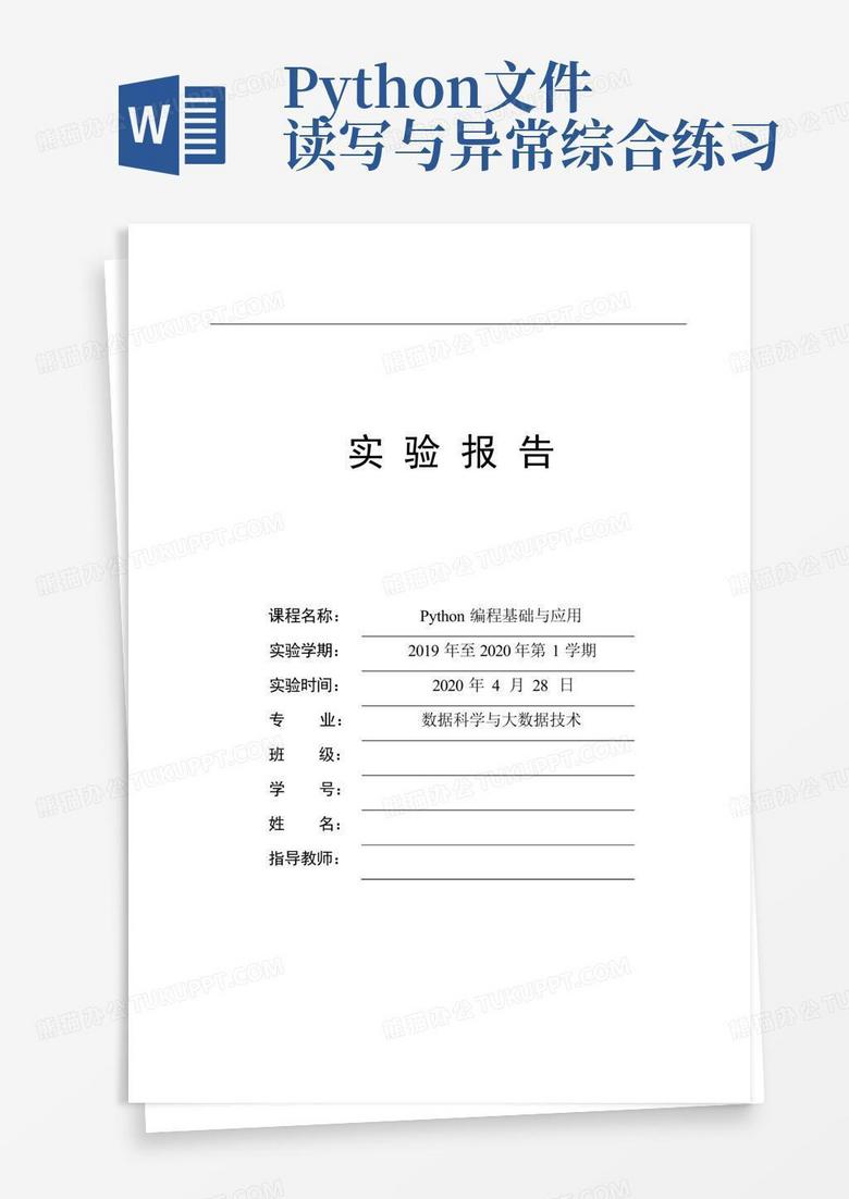 python文件读写与异常综合练习Word模板下载 编号lkaaewve 熊猫办公