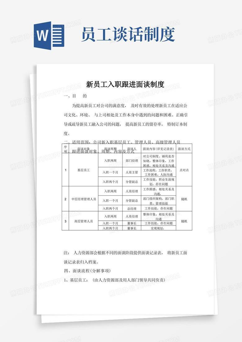 新员工面谈制度Word模板下载 编号lnwxkzvq 熊猫办公