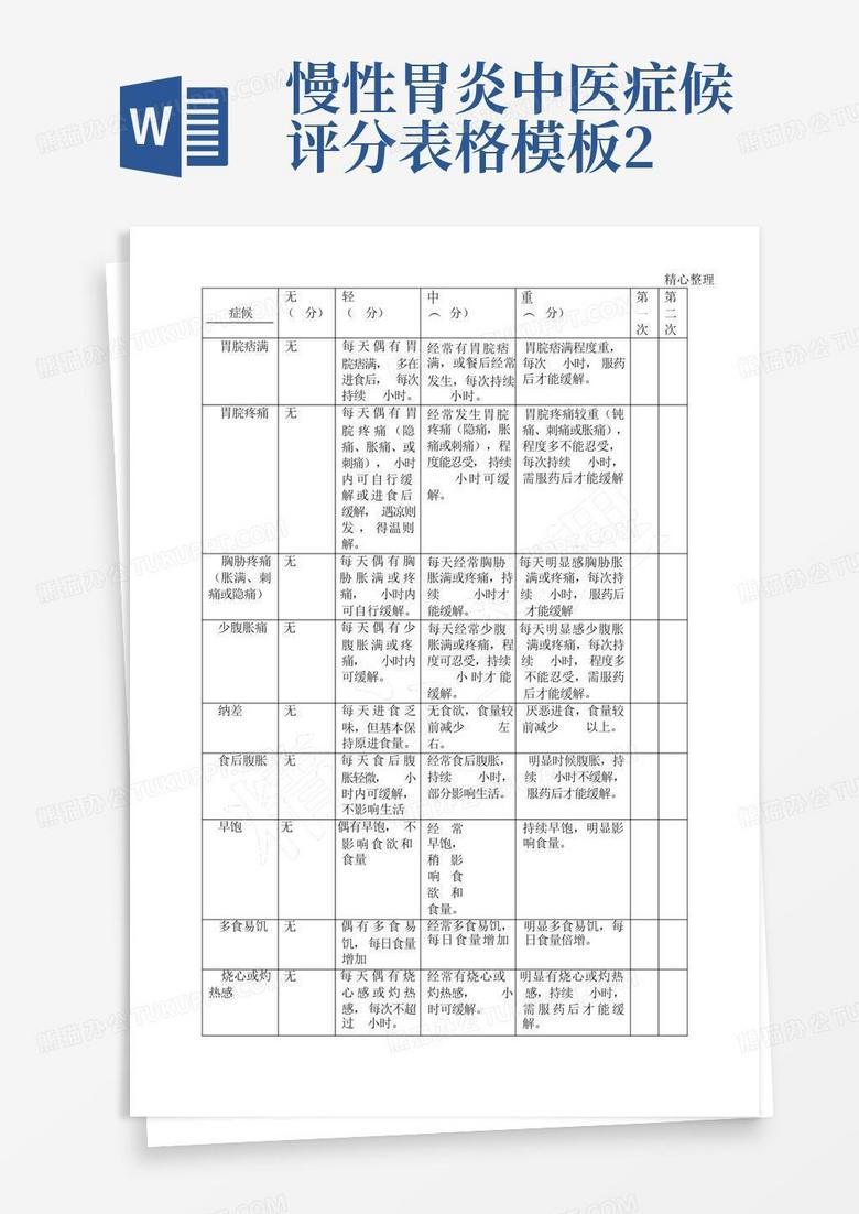 慢性胃炎中医症候评分表格2Word模板下载 编号qjxojnby 熊猫办公