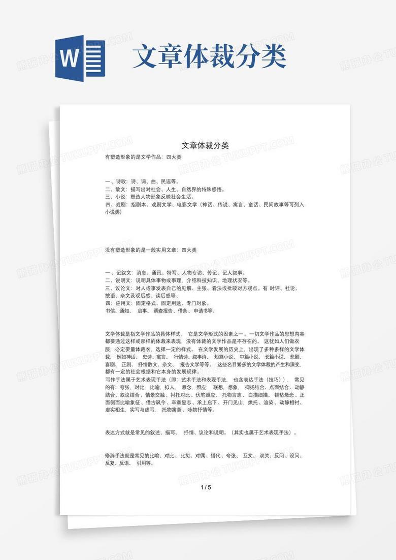 文章体裁分类Word模板下载 编号leobnnjn 熊猫办公