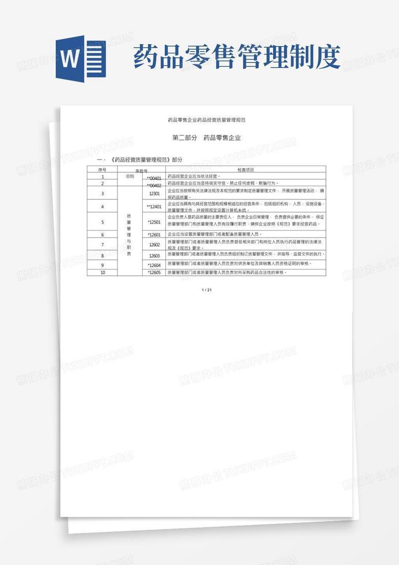 药品零售企业药品经营质量管理规范Word模板下载 编号ledmakyq 熊猫办公