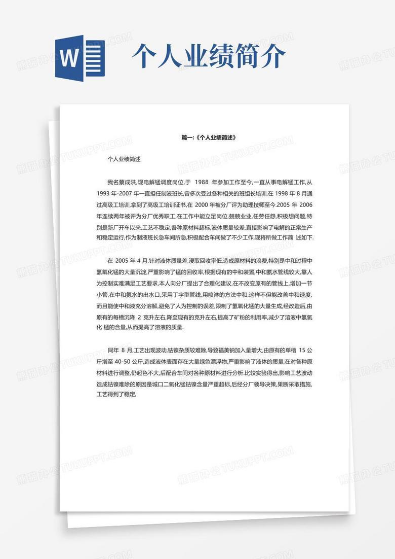 个人业绩简介Word模板下载 编号ladvozpm 熊猫办公
