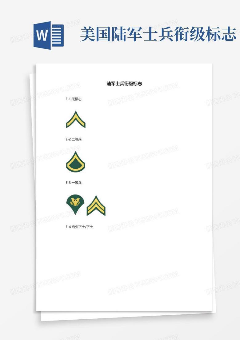 美国陆军士兵衔级标志Word模板下载 编号qadvrrpe 熊猫办公