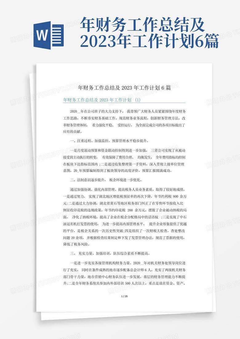 年财务工作总结及2023年工作计划6篇Word模板下载 编号lvzogjvd 熊猫办公