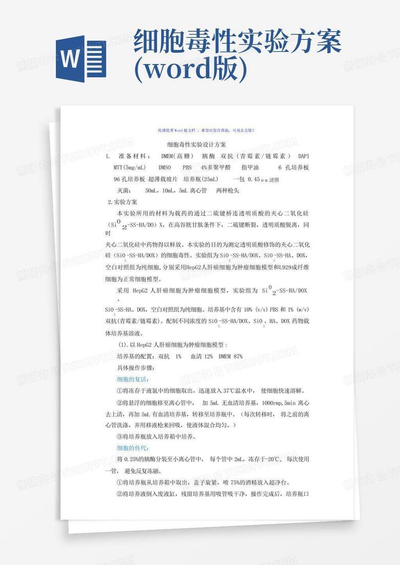 细胞毒性实验方案 版 Word模板下载 编号qrbdgnge 熊猫办公