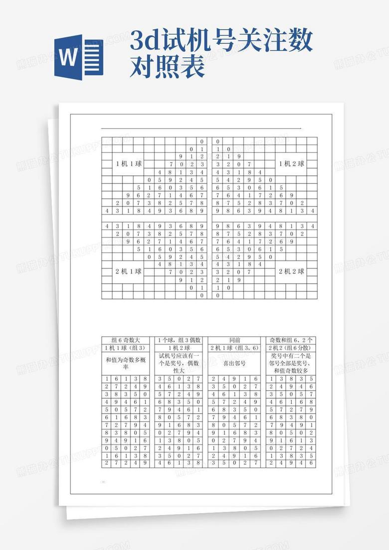 3d试机号关注数对照表Word模板下载 编号qgdvemok 熊猫办公