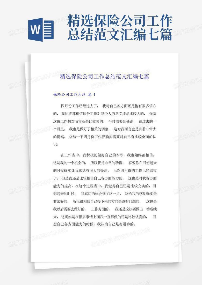 精选保险公司工作总结范文汇编七篇Word模板下载 编号qgernzwr 熊猫办公