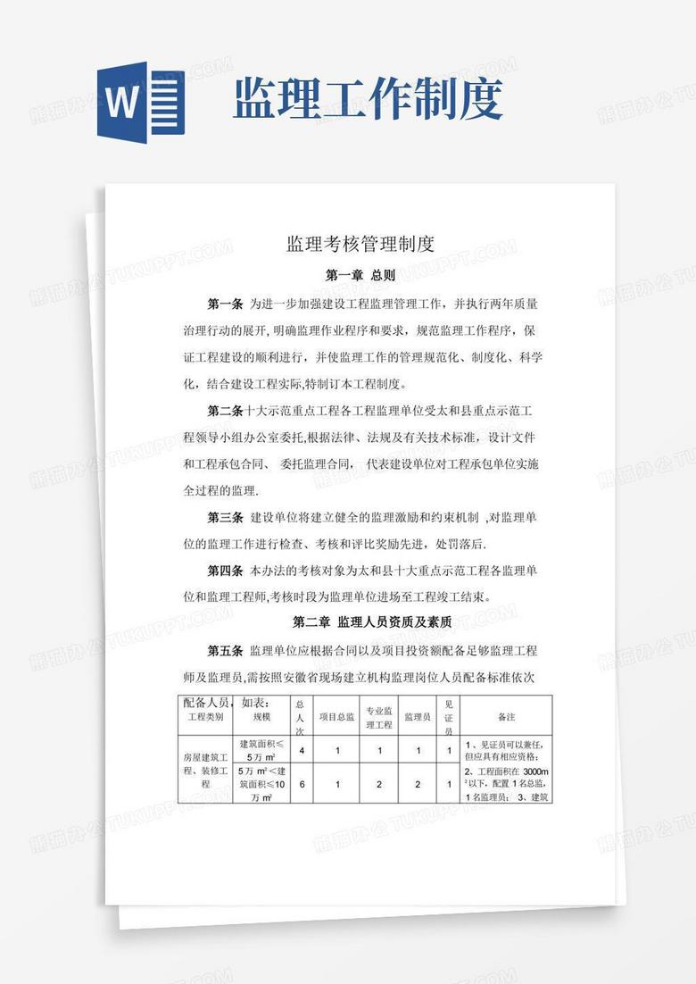 监理考核制度Word模板下载 编号qaozrndq 熊猫办公