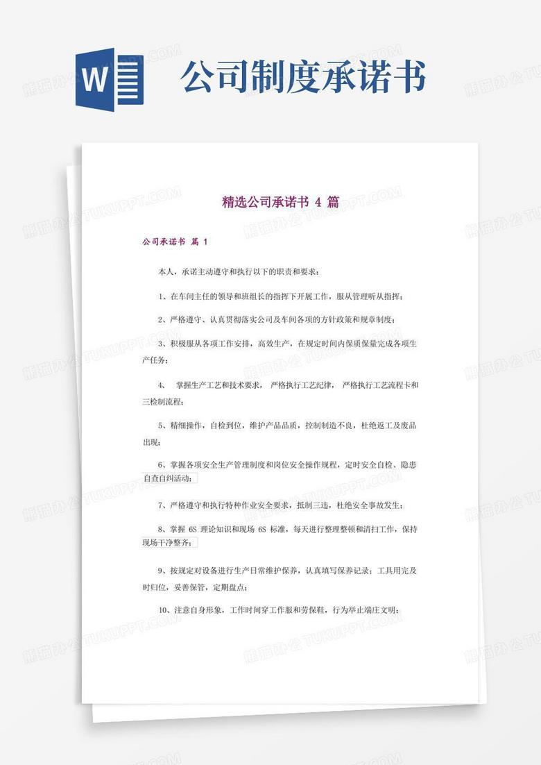 精选公司承诺书4篇Word模板下载 编号qrdkydbq 熊猫办公