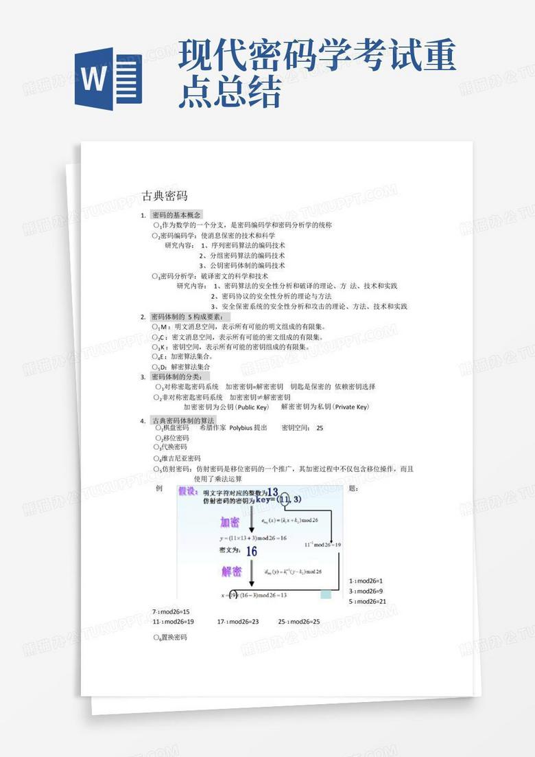 现代密码学考试重点总结Word模板下载 编号lxbmoxmy 熊猫办公