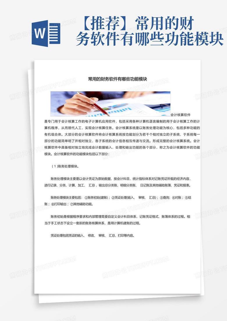 推荐常用的财务软件有哪些功能模块Word模板下载 编号qpawmepo 熊猫办公