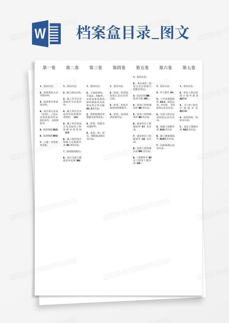 档案盒目录 图文Word模板下载 编号qxbxxmno 熊猫办公