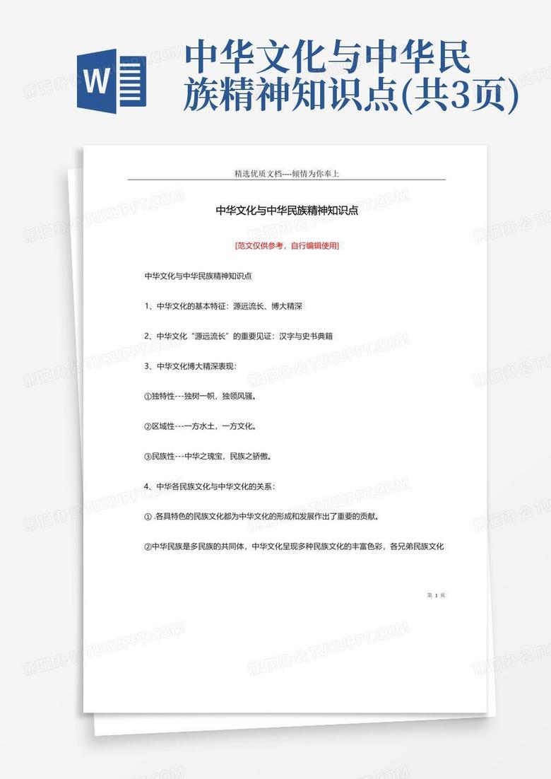 中华文化与中华民族精神知识点 共3页 Word模板下载 编号qnnggdzb 熊猫办公