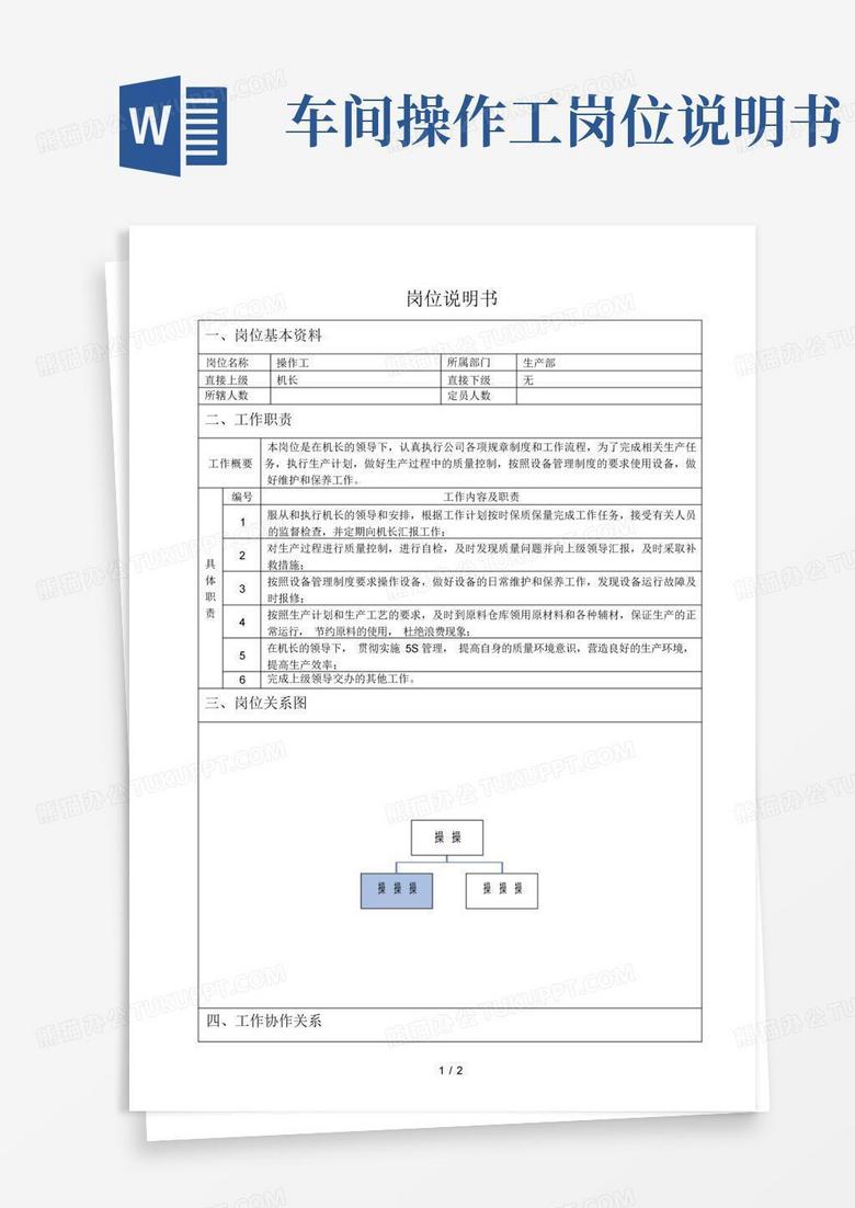 车间操作工岗位说明书Word模板下载 编号qrekpgbv 熊猫办公