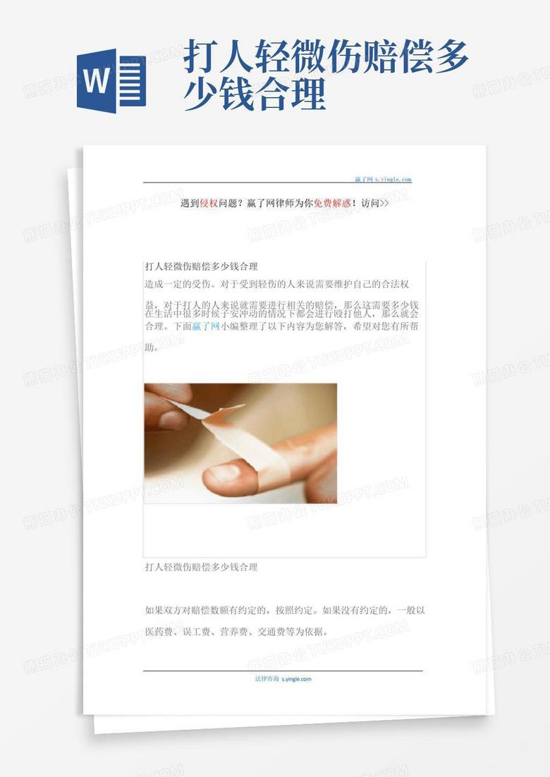 打人轻微伤赔偿多少钱合理Word模板下载 编号qoxzabaz 熊猫办公
