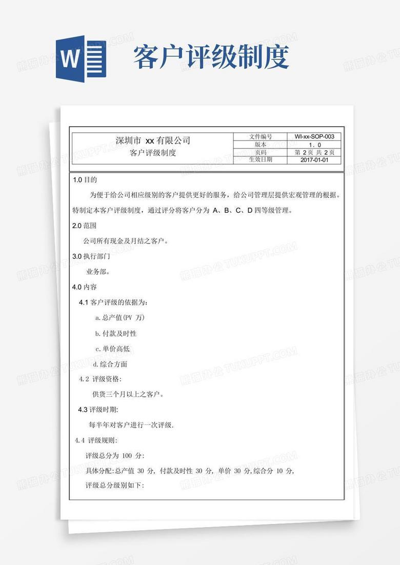 客户评级制度Word模板下载 编号qoxzakez 熊猫办公
