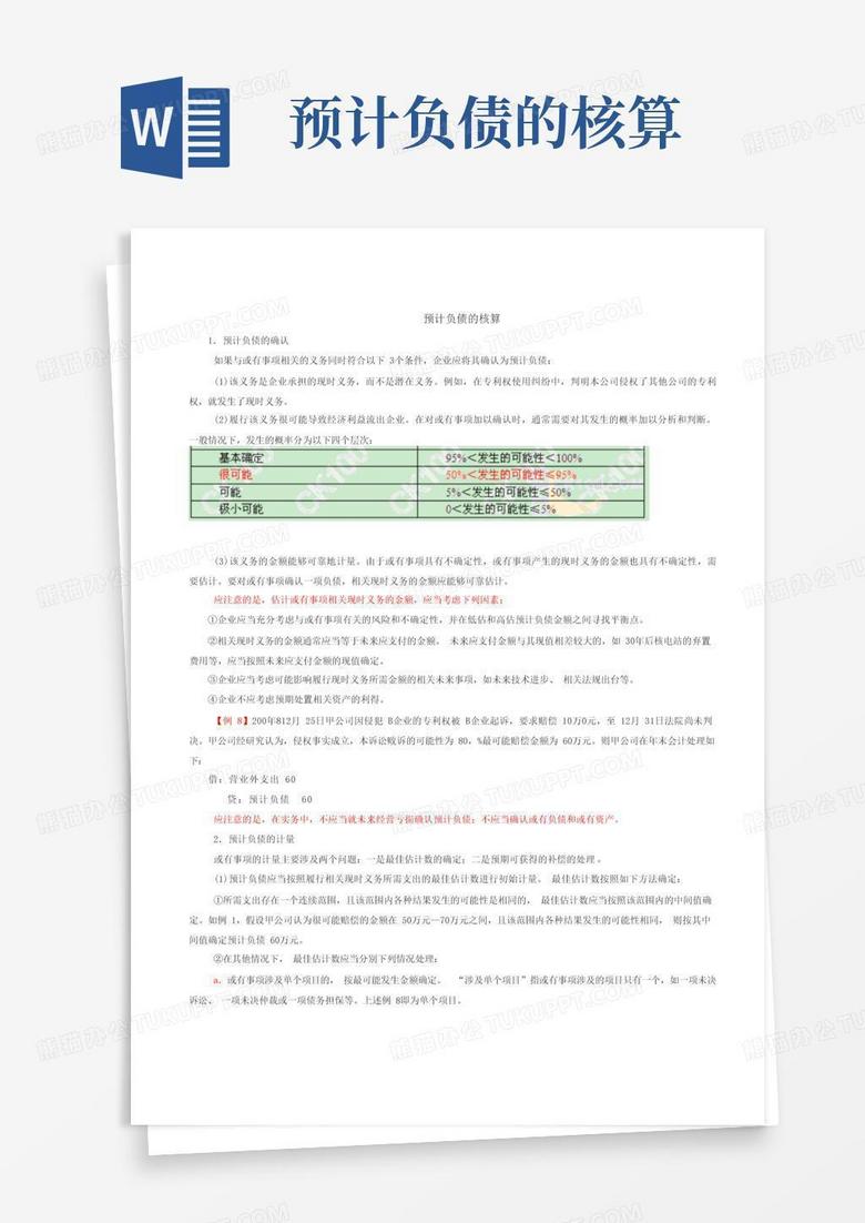 预计负债的核算Word模板下载 编号qzxryrvn 熊猫办公