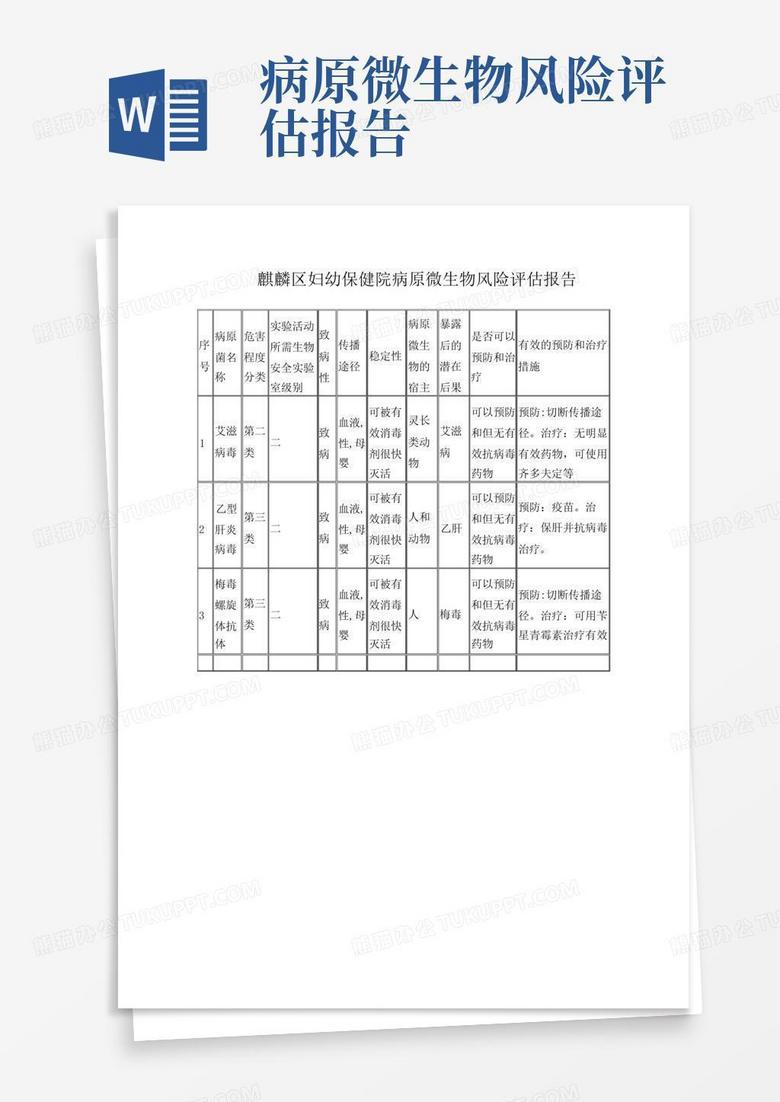 病原微生物风险评估报告Word模板下载 编号ljayypoe 熊猫办公