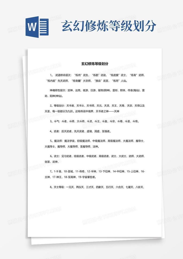 玄幻修炼等级划分Word模板下载 编号lmgxvgjp 熊猫办公