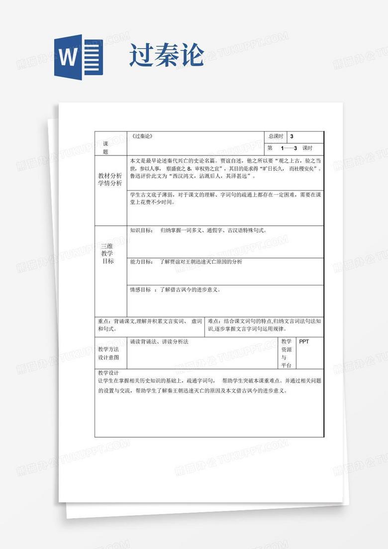 过秦论Word模板下载 编号lxyogrbj 熊猫办公