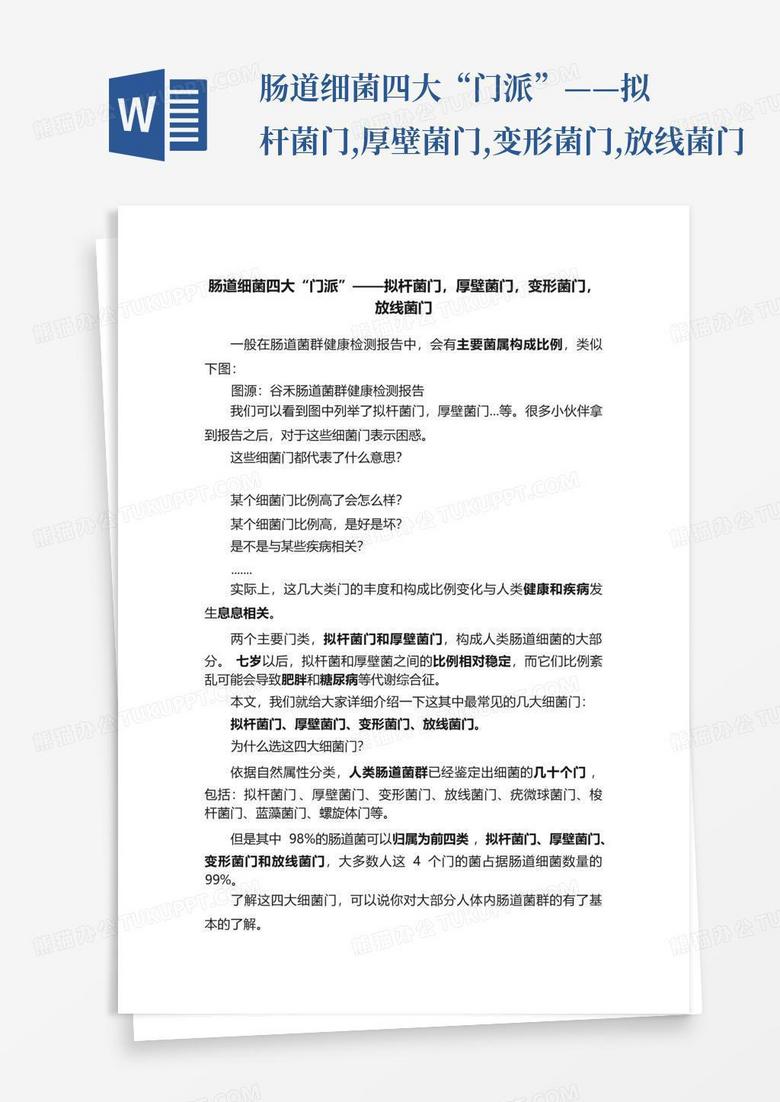 肠道细菌四大门派拟杆菌门 厚壁菌门 变形菌门 放线菌门Word模板下载 编号lvybpzod 熊猫办公