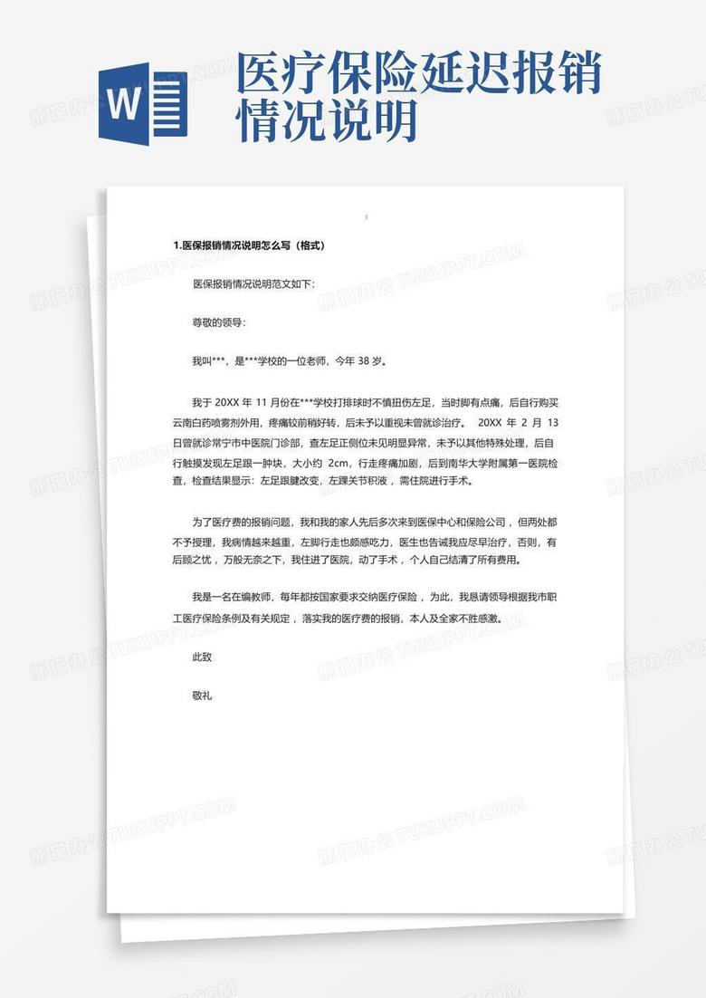 医疗保险延迟报销情况说明Word模板下载 编号qyyoaypp 熊猫办公