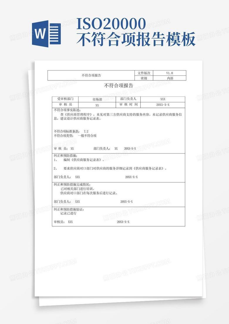 iso20000 不符合项报告 Word模板下载 编号qxyymkmz 熊猫办公