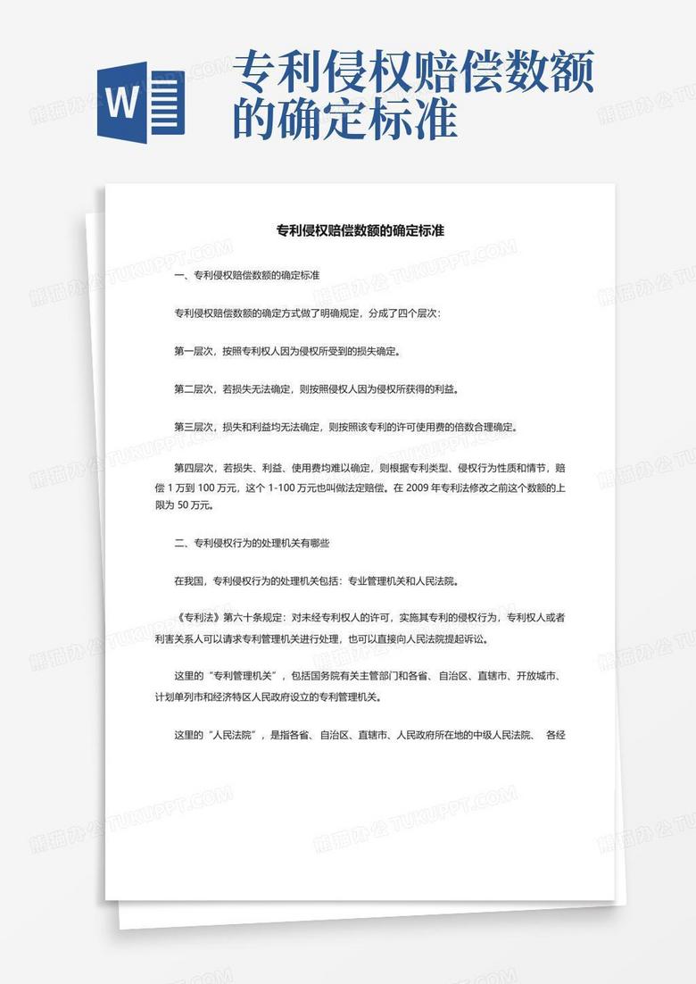 专利侵权赔偿数额的确定标准Word模板下载 编号qzyyjenj 熊猫办公