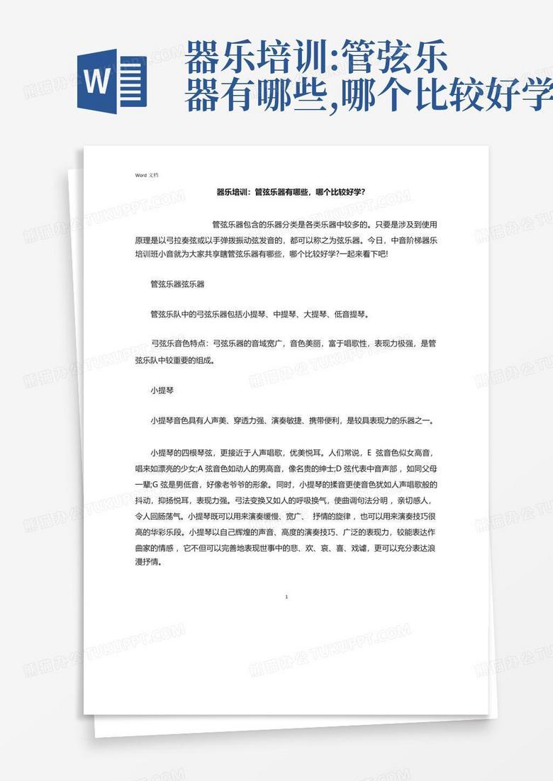 器乐培训 管弦乐器有哪些 哪个比较好学 Word模板下载 编号lnekxaoe 熊猫办公
