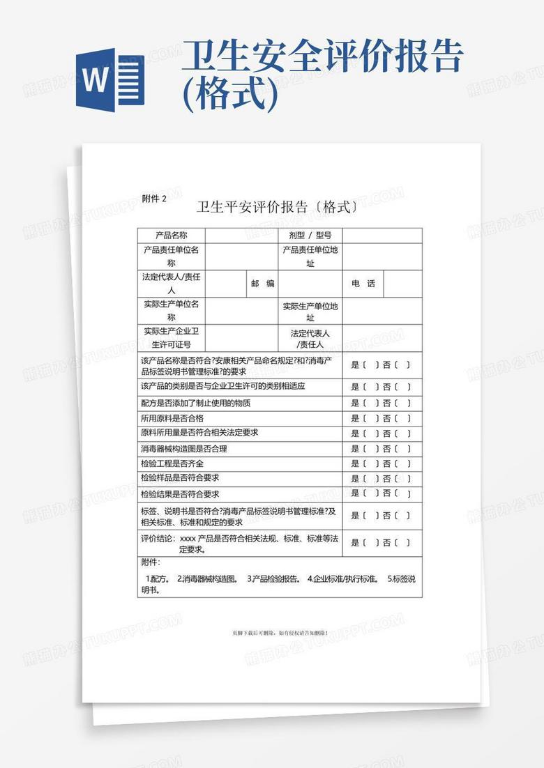 卫生安全评价报告 格式 Word模板下载 编号qberpwxr 熊猫办公