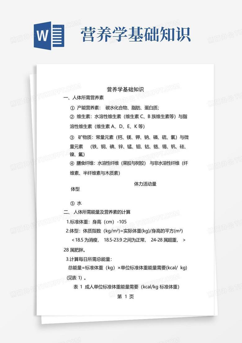 营养学基础知识Word模板下载 编号qkxmkdkm 熊猫办公