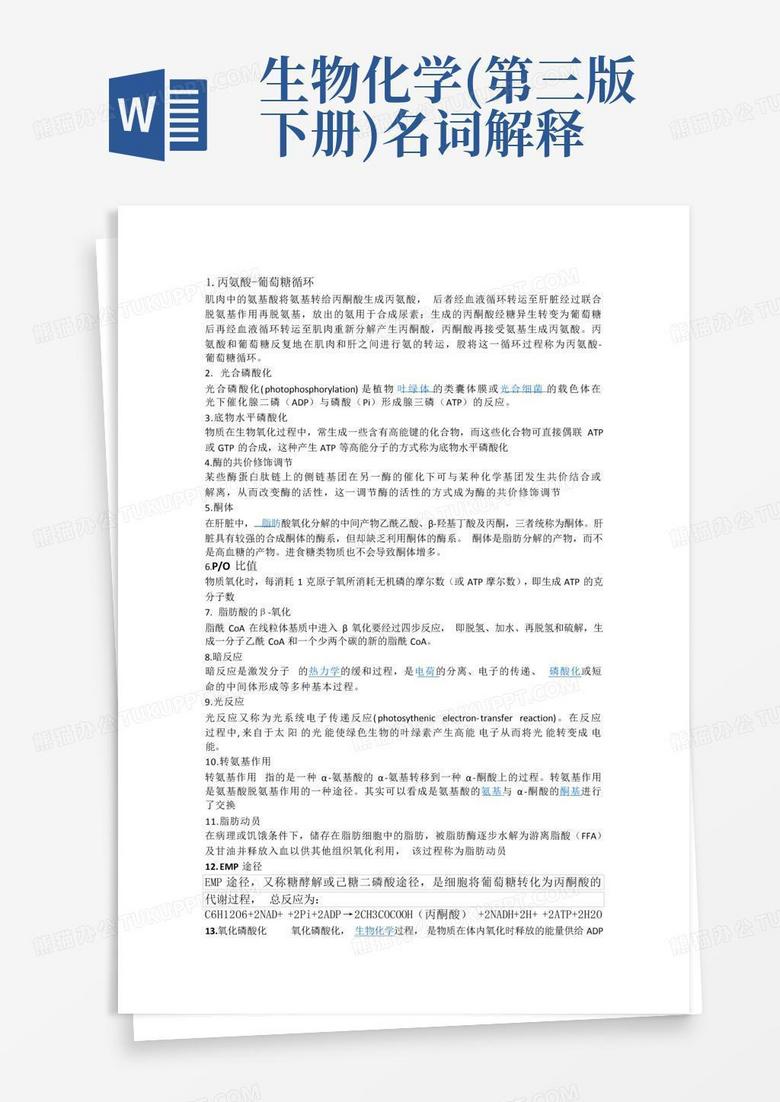 生物化学 第三版下册 名词解释Word模板下载 编号ldjymbke 熊猫办公