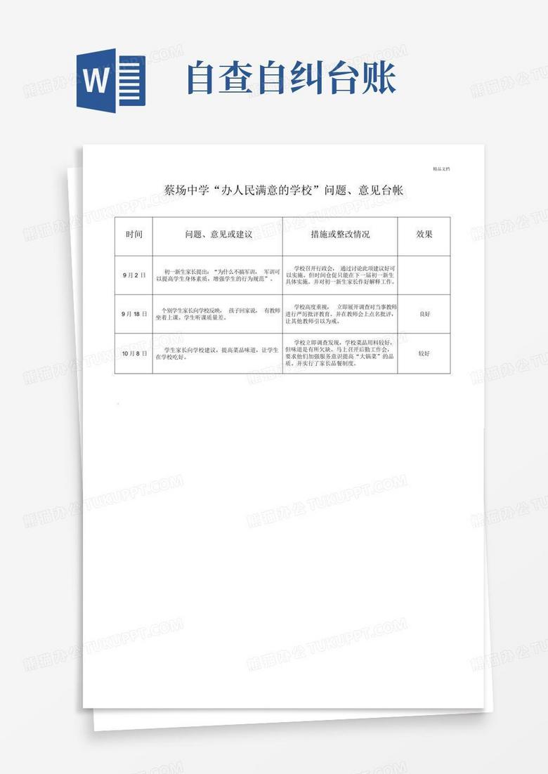 自查自纠台账Word模板下载 编号lpywepvp 熊猫办公