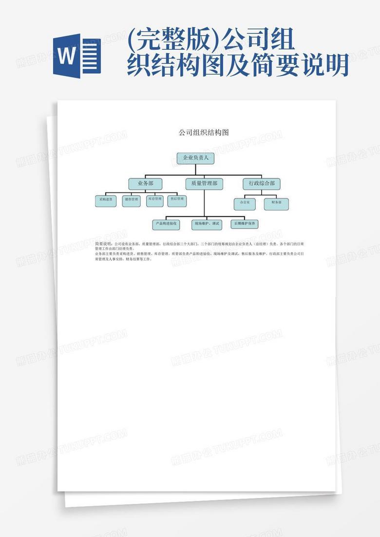 完整版 公司组织结构图及简要说明Word模板下载 编号lnexgjpo 熊猫办公