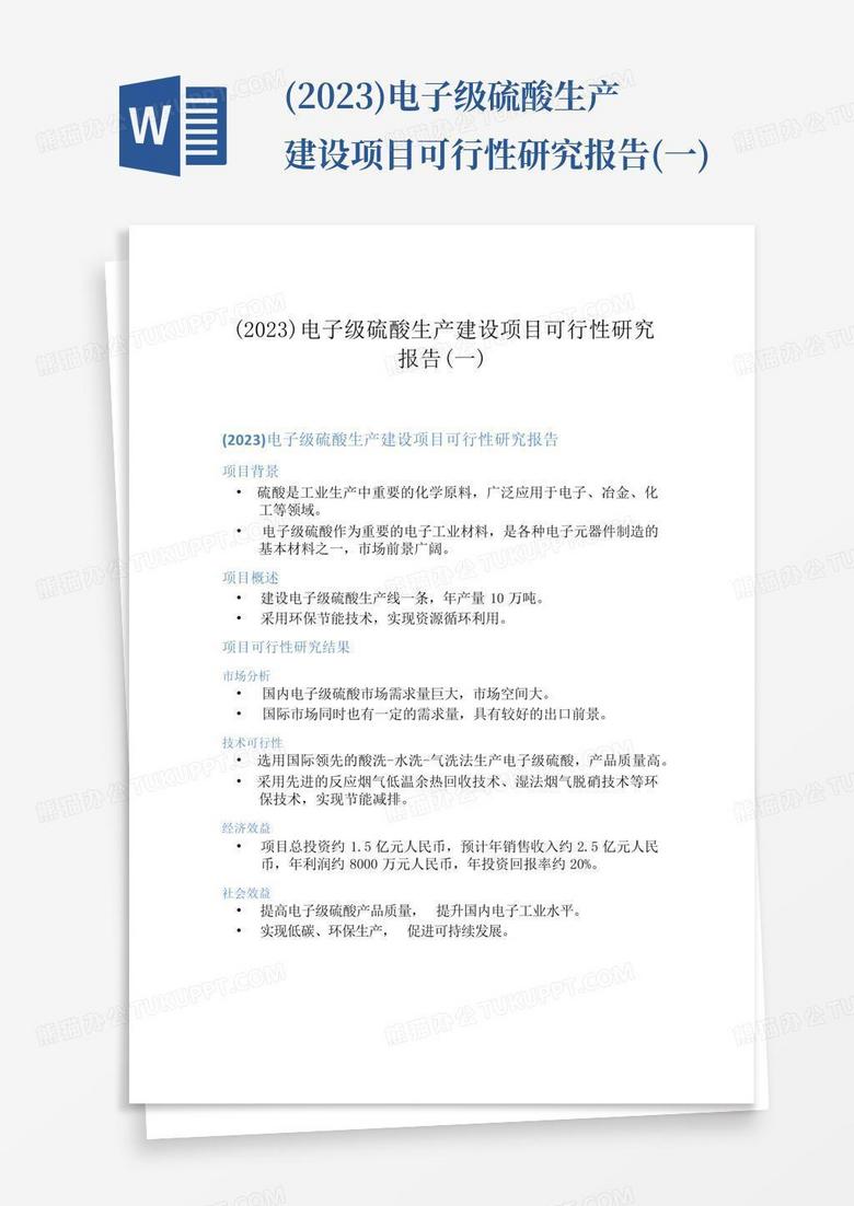 2023 电子级硫酸生产建设项目可行性研究报告 一 Word模板下载 编号qnexvnrk 熊猫办公