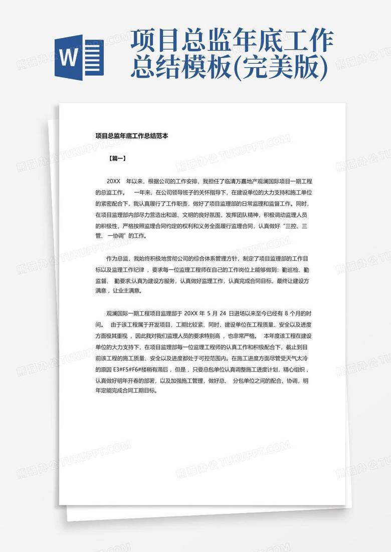 项目总监年底工作总结 完美版 Word模板下载 编号logevnjj 熊猫办公