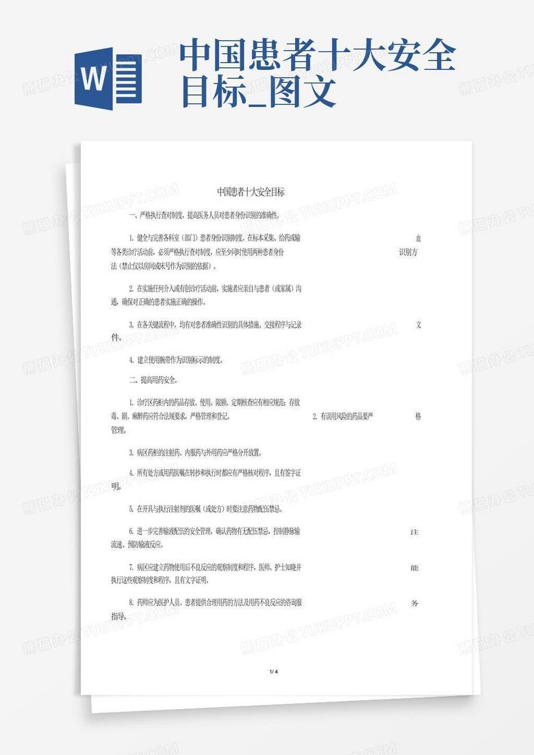 中国患者十大安全目标 图文Word模板下载 编号qxyzremn 熊猫办公