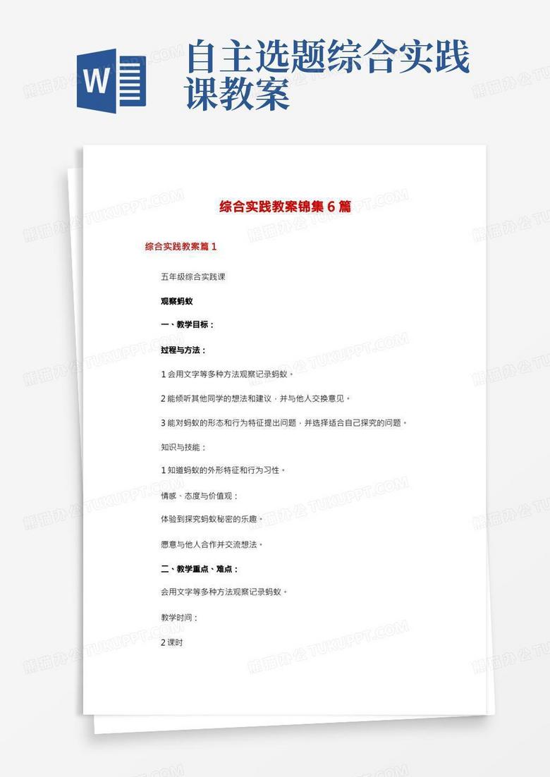 综合实践教案锦集6篇Word模板下载 熊猫办公